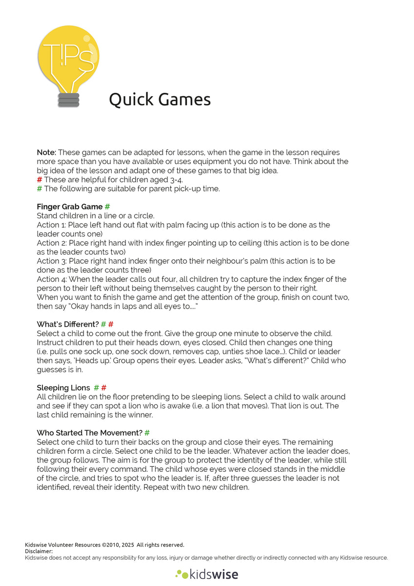 Tips: Quick Games – Kidswise